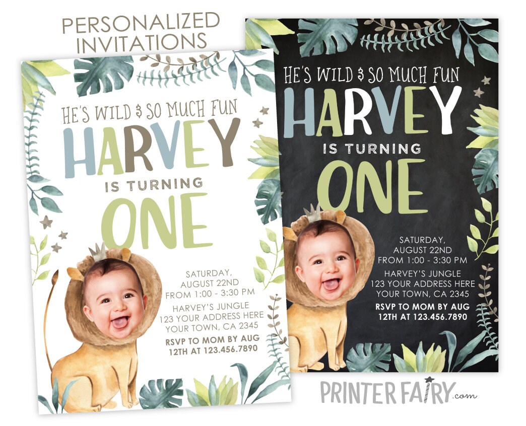 Lion Invitation With Photo Wild One Birthday Invitation - Etsy