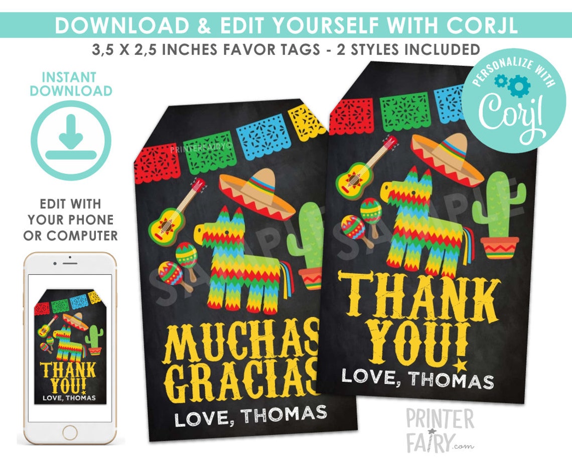 Fiesta Favor Tags EDITABLE Cinco De Mayo Fiesta - Etsy