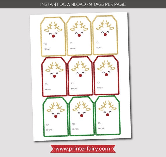 Printable Christmas Tags, Christmas Gift Tags, Reindeer Tags, Instant ...