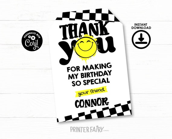 One Happy Dude Favor Tags, EDITABLE Tag, Smiley Thank You Tags, Smiley ...