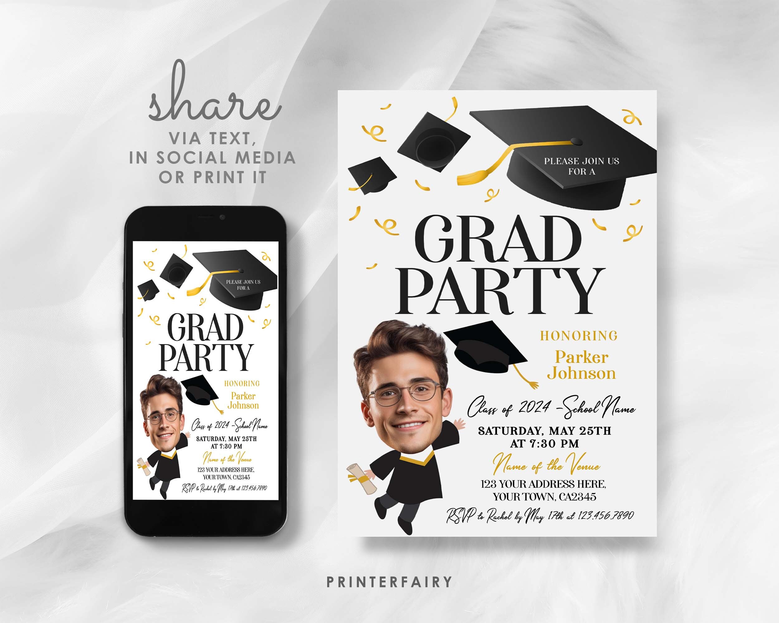 Graduation Party Invitation With Photo, Editable Template, College ...