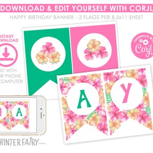 Luau Birthday Party Banner, Hawaiian Birthday Decorations, Tropical ...