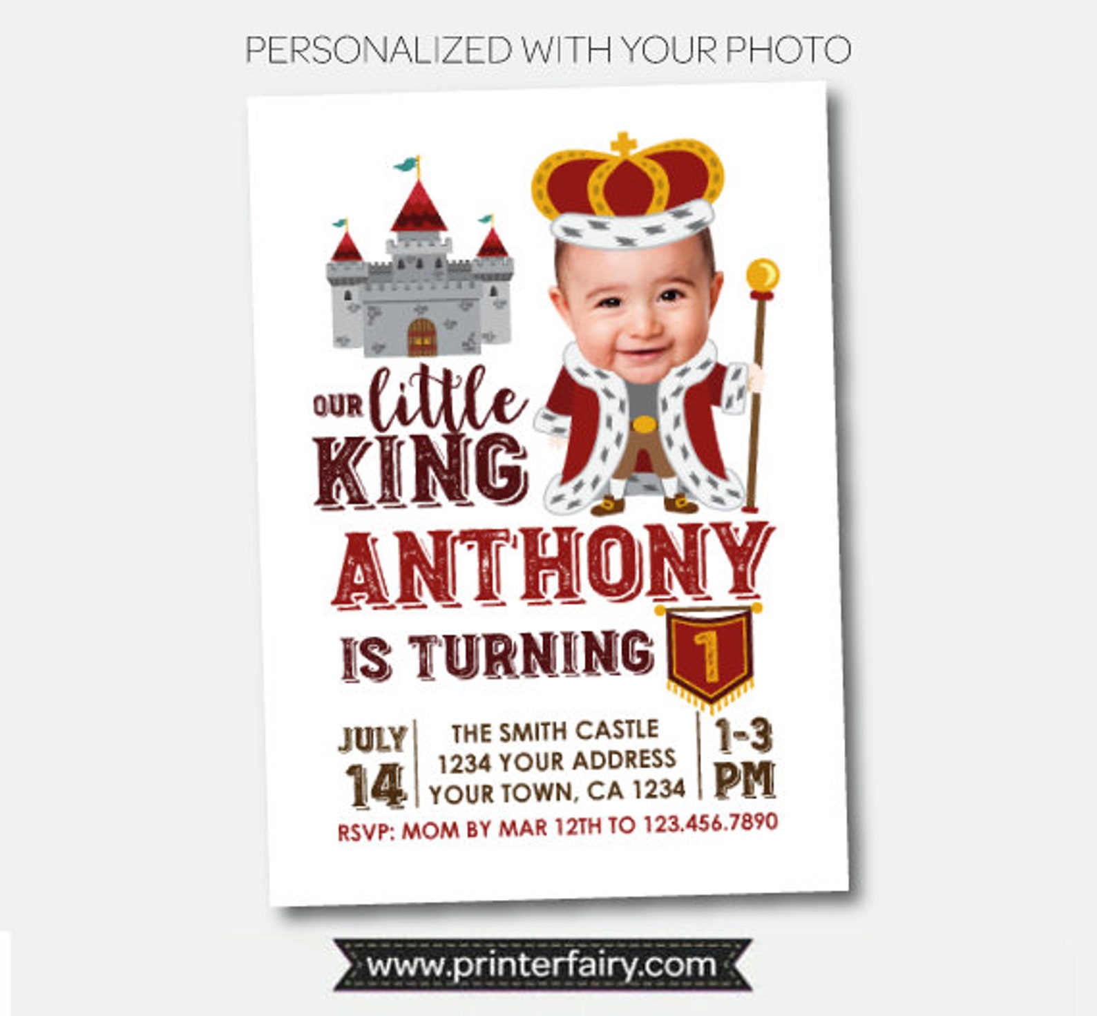 King Birthday Invitation With Photo, Medieval Castle (printable ...