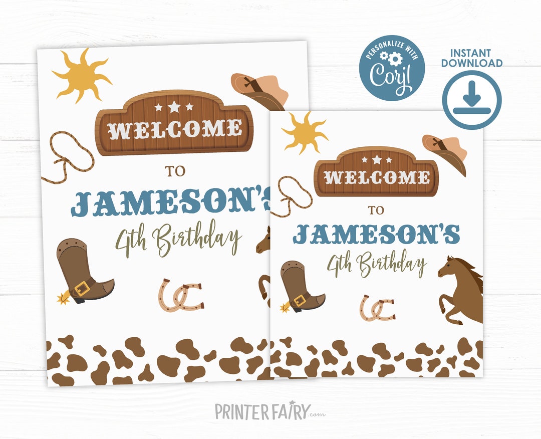 Rodeo Birthday Welcome Sign, EDITABLE, Cowboy Birthday Party Sign ...