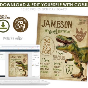 Dinosaur First Birthday Board, EDITABLE Party Sign, Milestones Birthday ...