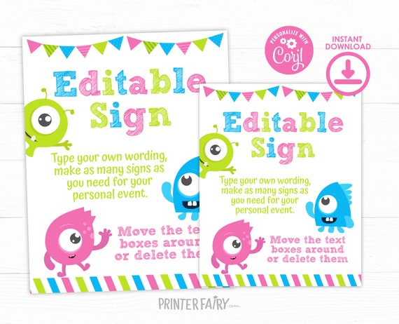 Sign, Little Monster Birthday Party EDITABLE Sign, Monsters Party ...