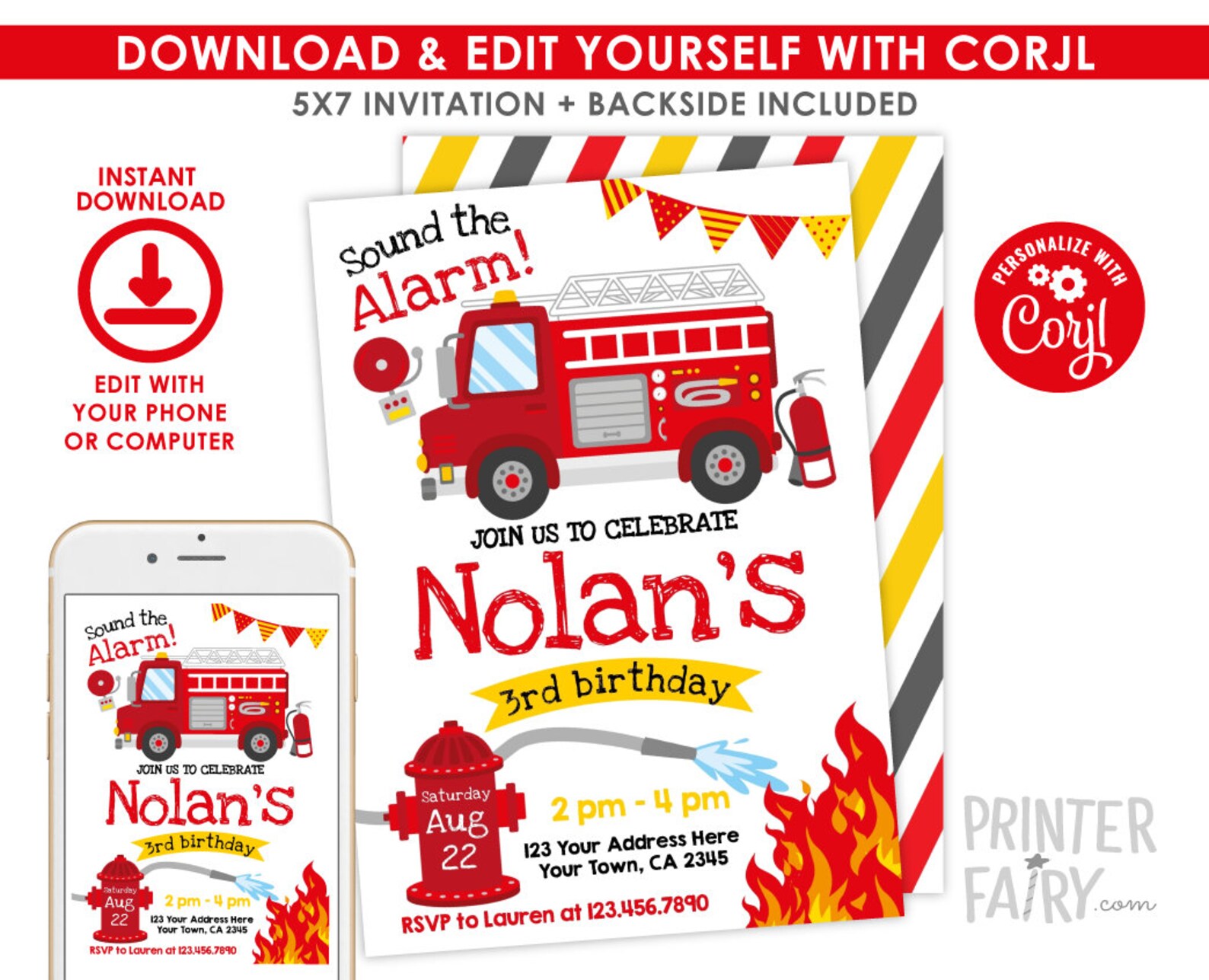 Firefighter Invitation EDITABLE Fire Fighter Birthday Party | Etsy