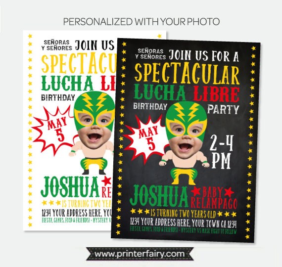 Lucha Libre Invitation with Photo, Cinco de Mayo Birthday Invitation ...