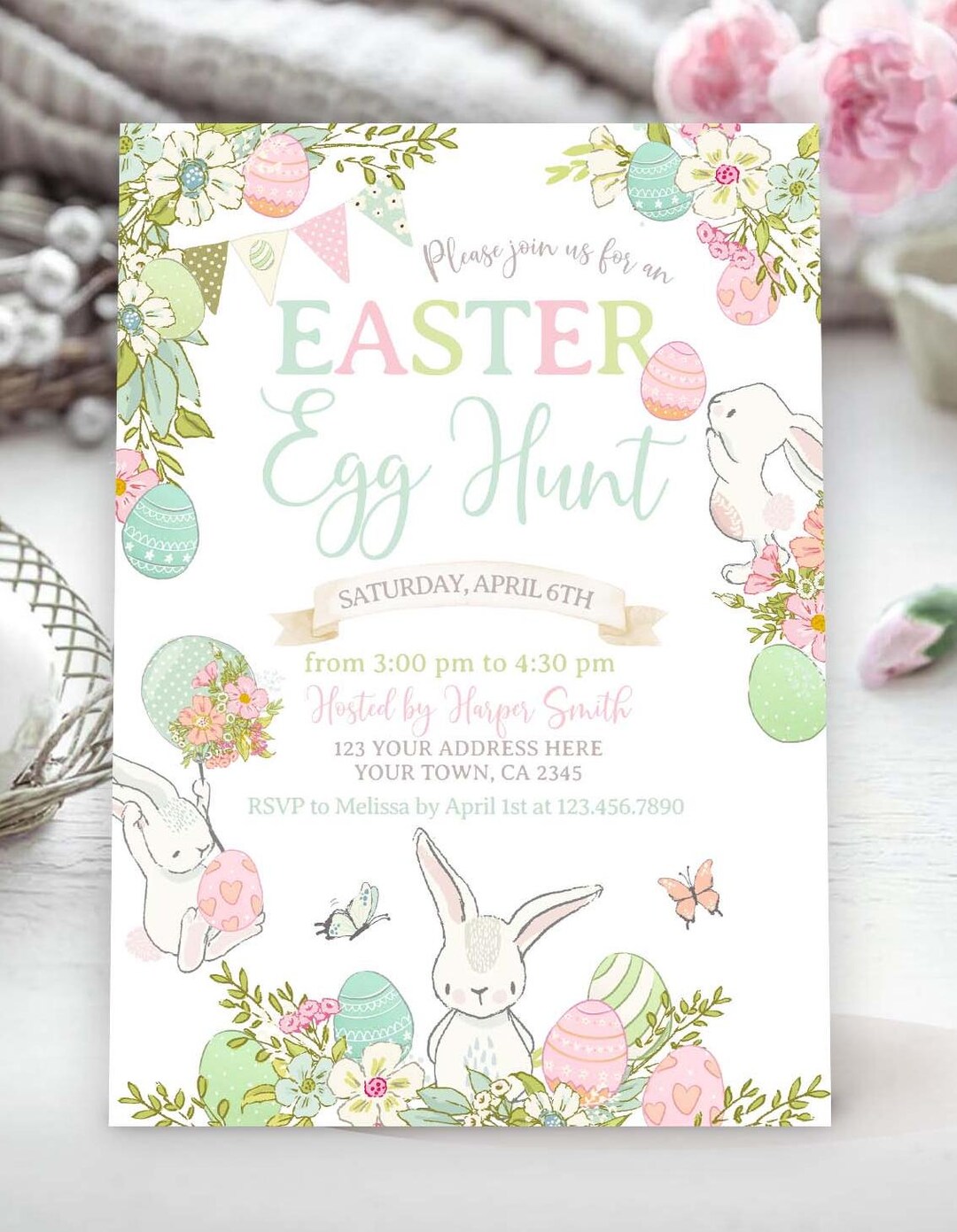 Easter Egg Hunt Invitation, Bunny Invitation, Easter Party Invite ...