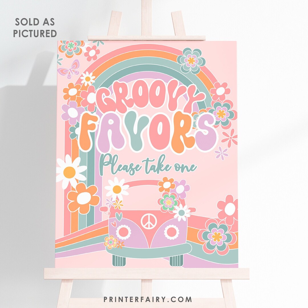 Groovy Party Favors Sign Groovy ONE Party TWO Groovy Activity Daisy ...
