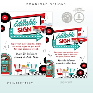 Diner Sign, Editable, Sock Hop Decorations, Midcentury Sign, 1950's ...