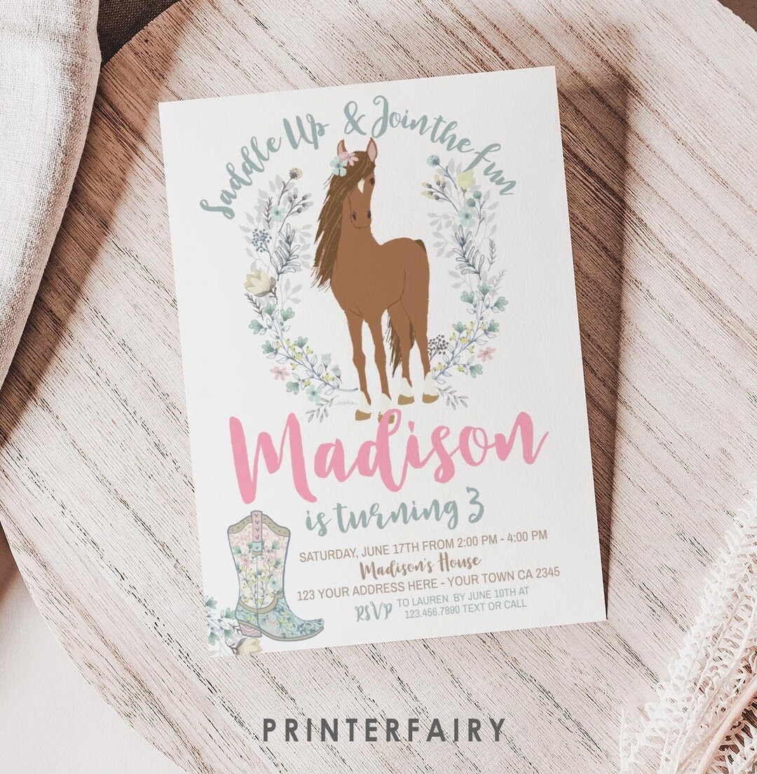 Horse Birthday Invitation, Cowgirl Invitation, Pony Party Invitation ...