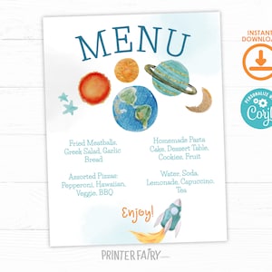 Outer Space Birthday Party Menu, Editable Template, Planets Rocket Ship ...