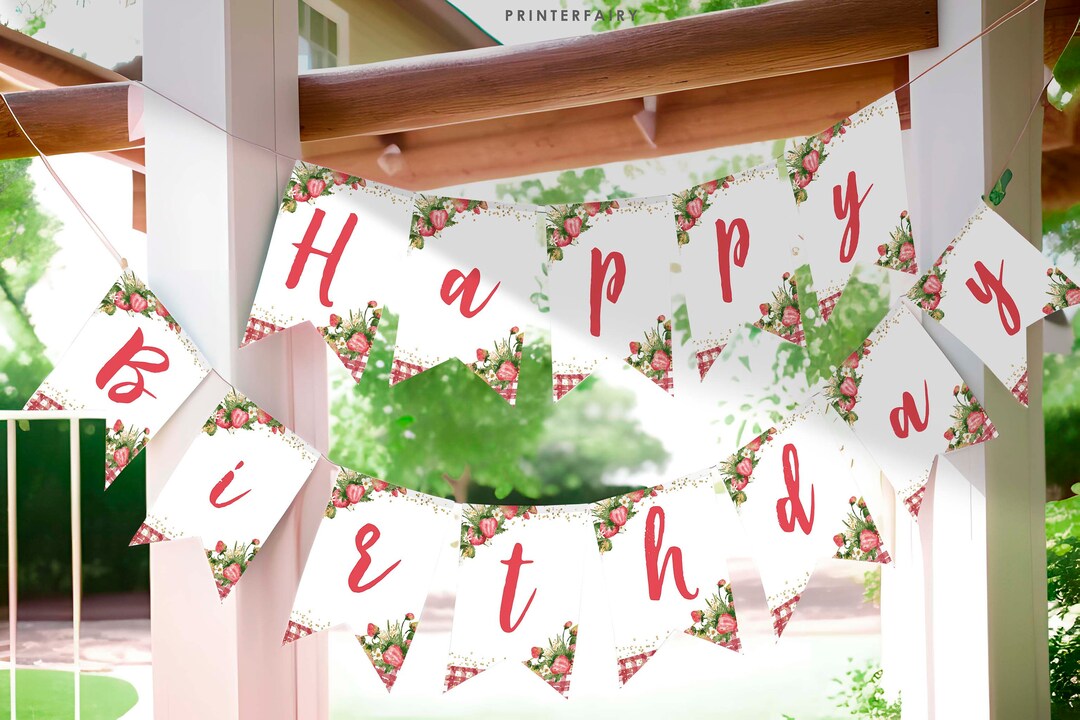 Strawberry Birthday Banner, Editable Party Decor (instant Download) - Etsy