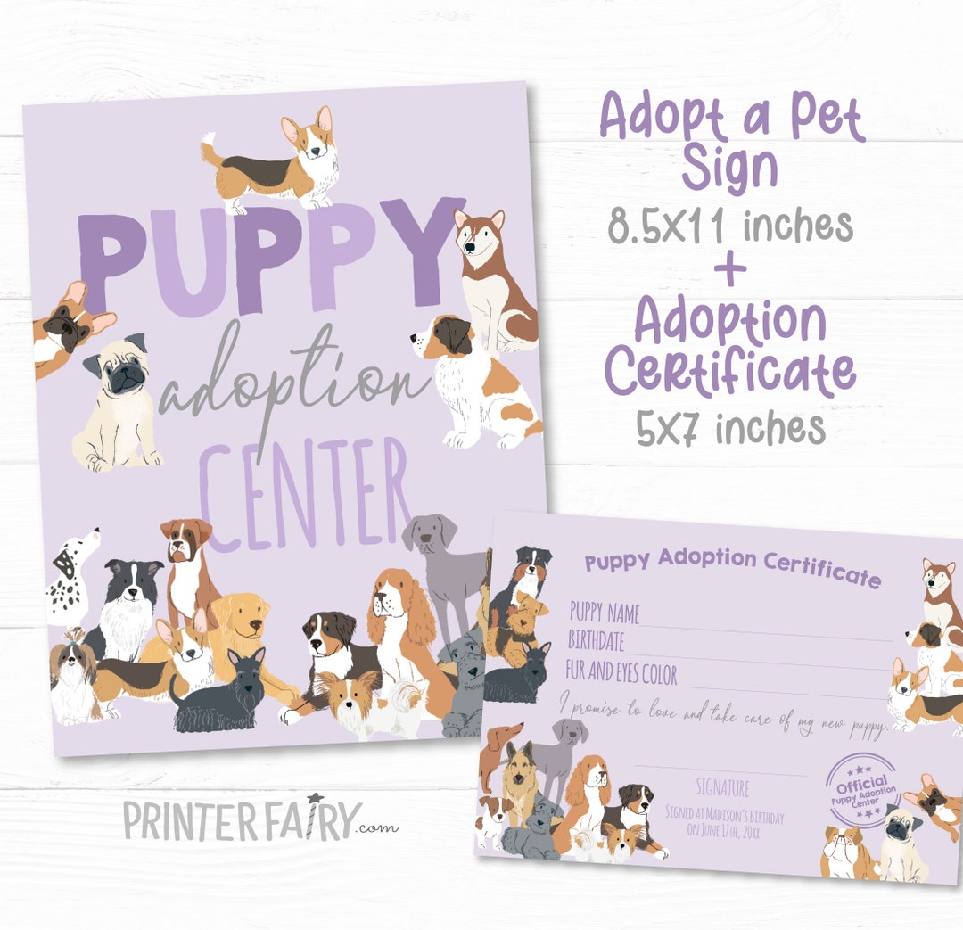 Puppy Adoption Certificate, Puppy Party Games, Adopt a Puppy Party Sign ...