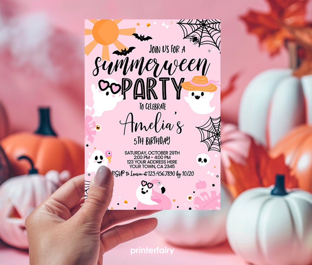 Summerween Party Invitation, Editable Pool Party Invitation, Retro ...