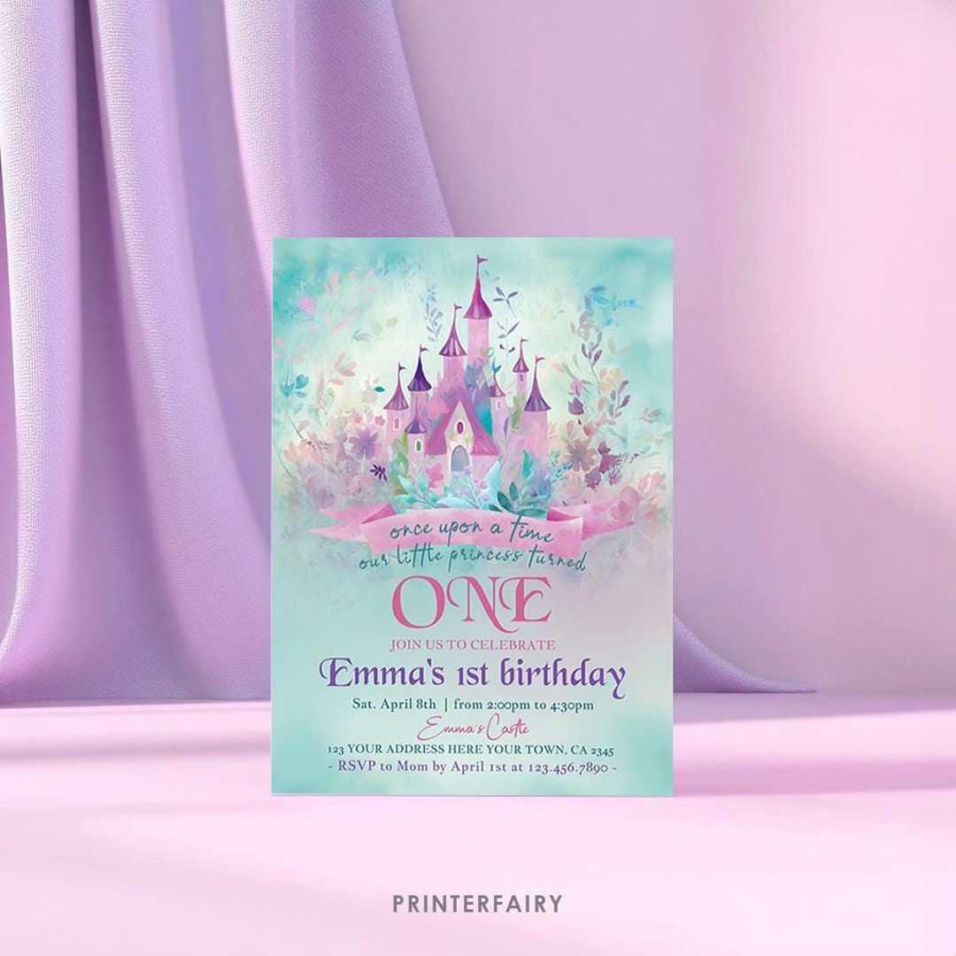 Princess First Birthday Invitation, Editable, Princess Castle Birthday ...