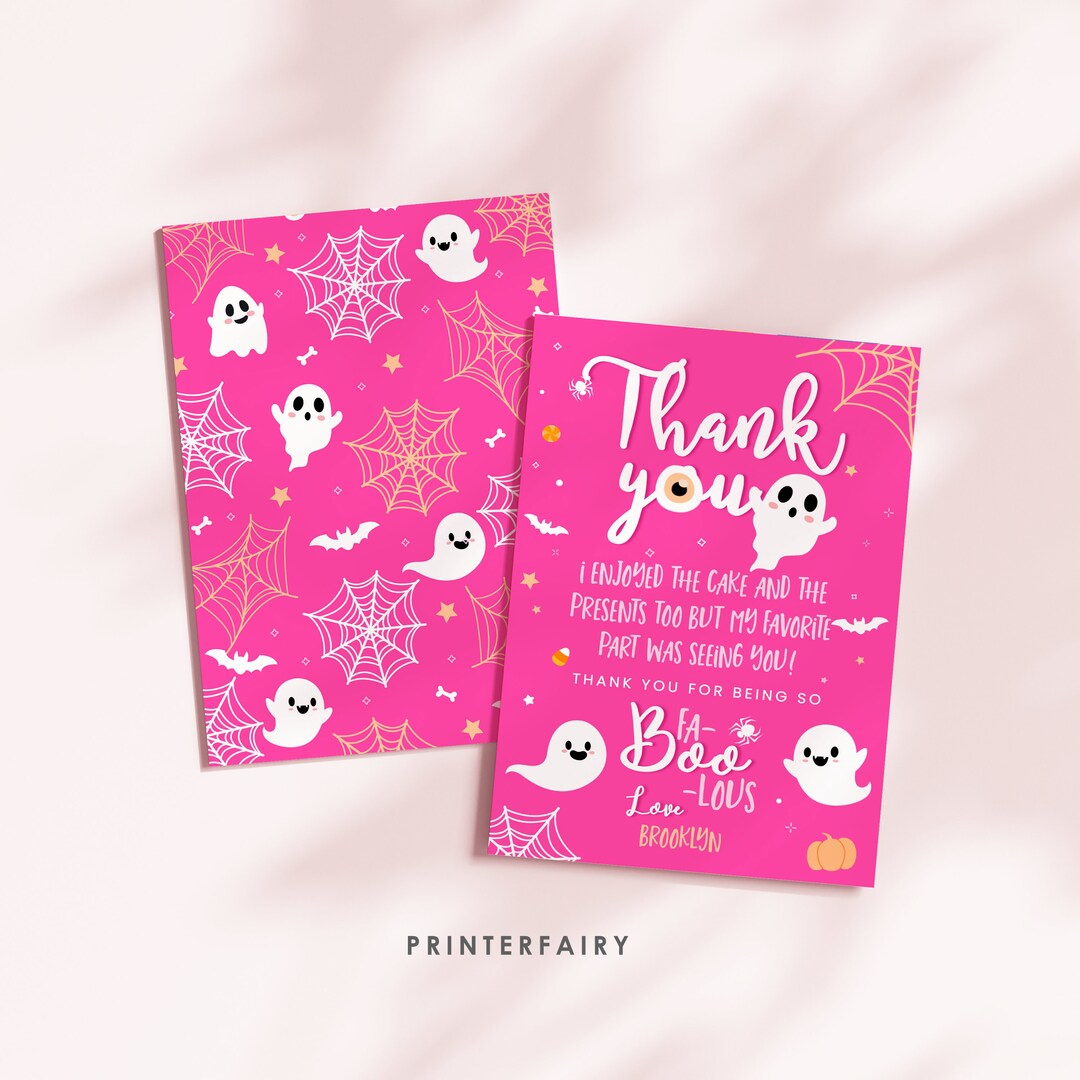 Instant Download: Pink Ghost Thank You Cards Editable, Pink Halloween ...
