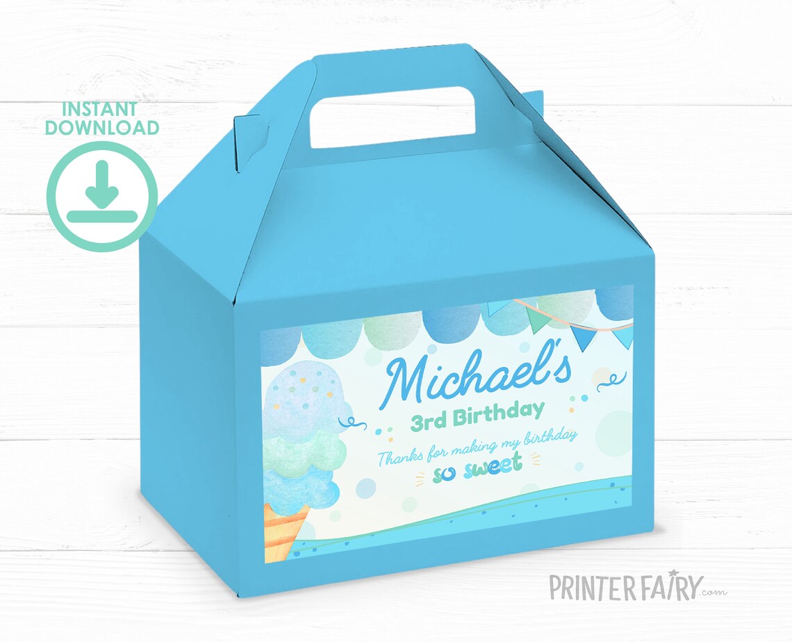 Ice Cream Party Gable Box Label, EDITABLE, Ice Cream Party, Summer ...