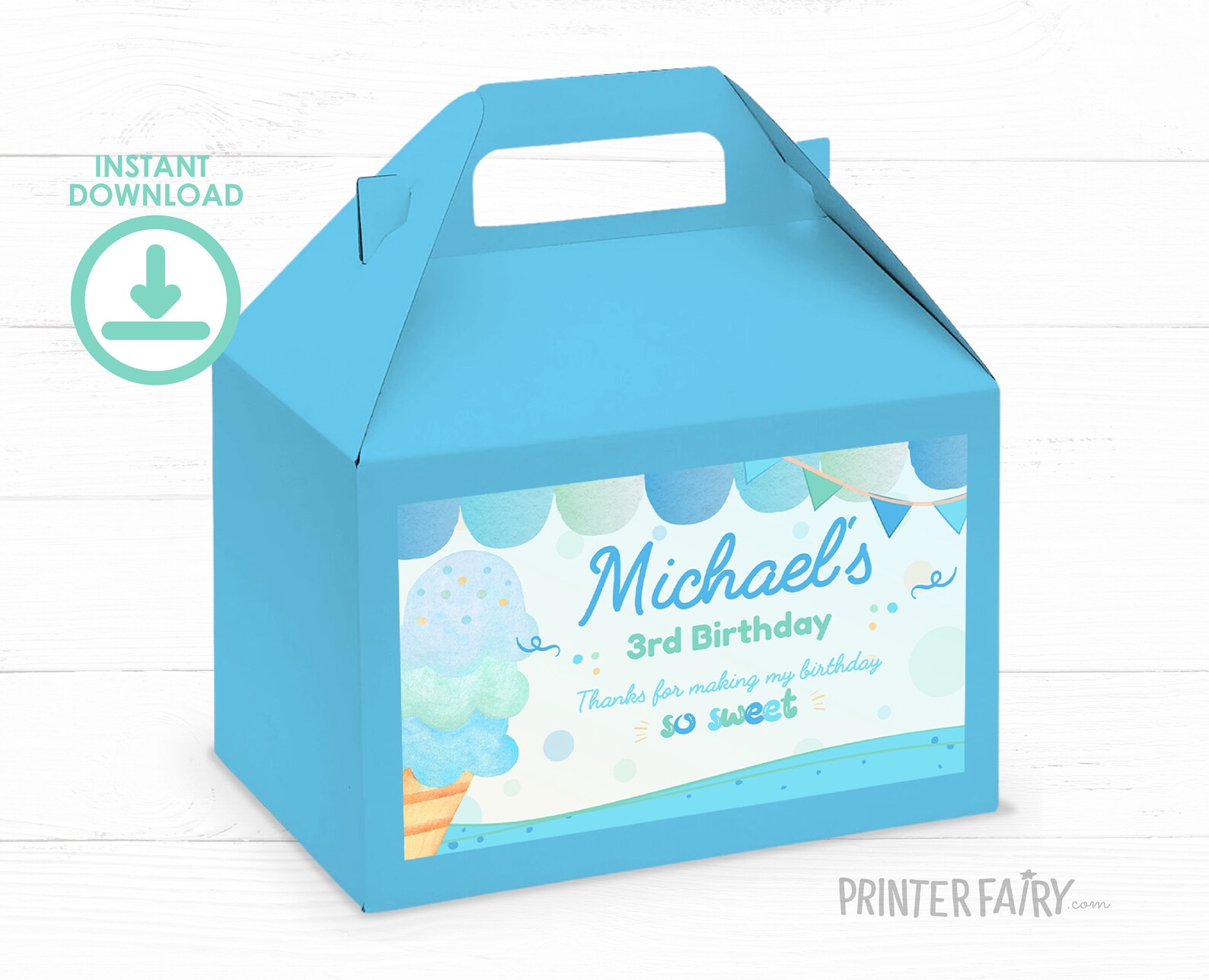 Ice Cream Party Gable Box Label, EDITABLE, Ice Cream Party, Summer ...