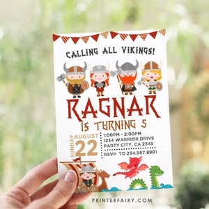 Viking Birthday Invitation, EDITABLE Dragon Birthday Invitation, Dragon ...