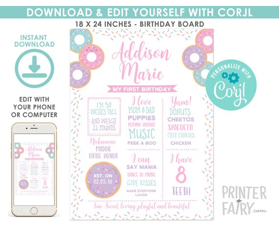 Donut Birthday Board, EDITABLE, Donut Birthday Decorations, EDIT ...