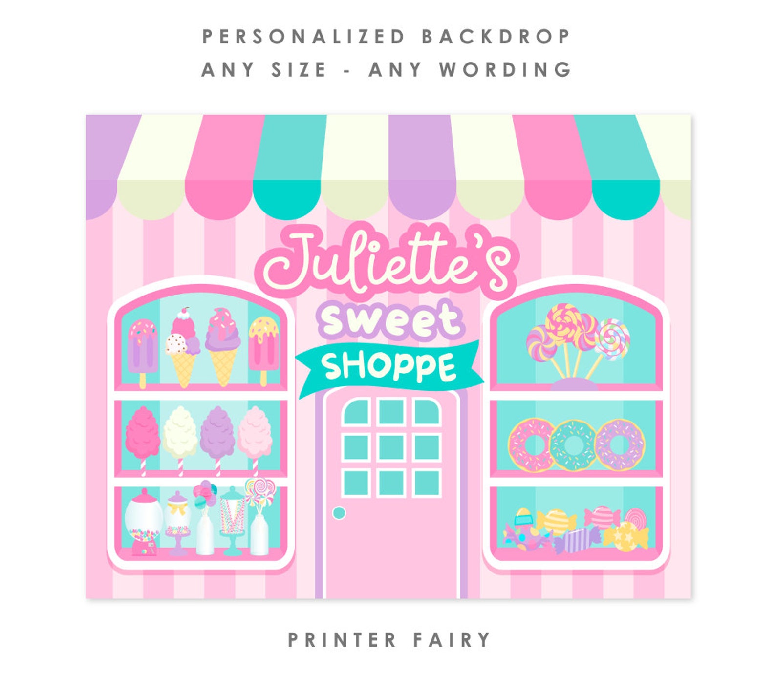 Personalized Candyland Backdrop, Ice Cream, Rainbow Party Decorations ...
