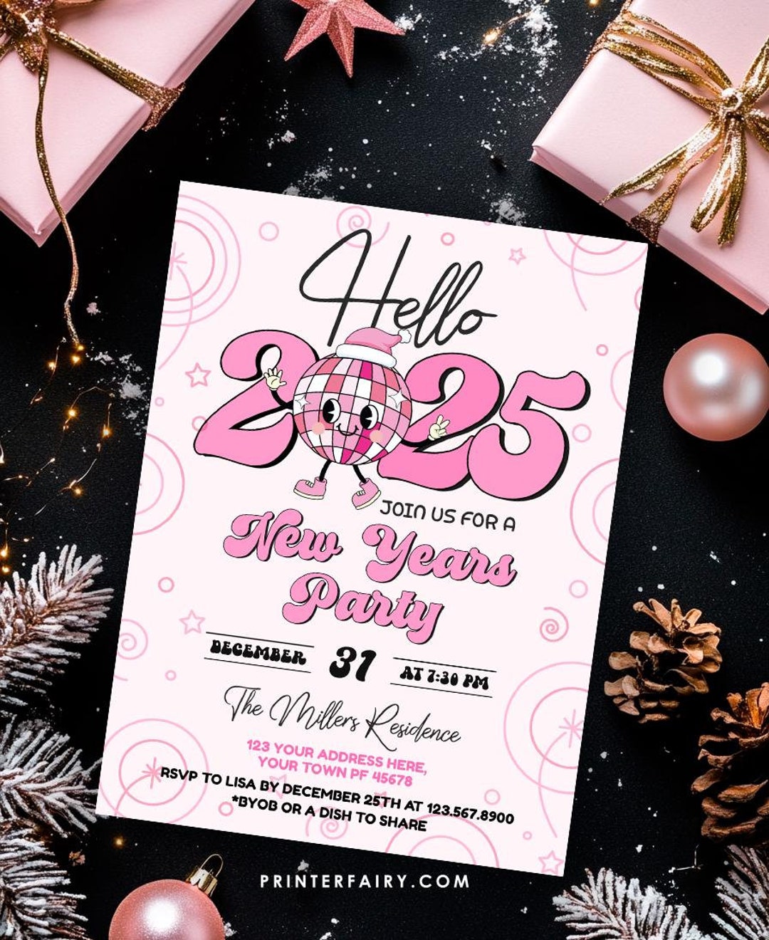 New Year Party Invite Editable Template, New Years Invitation, Modern ...
