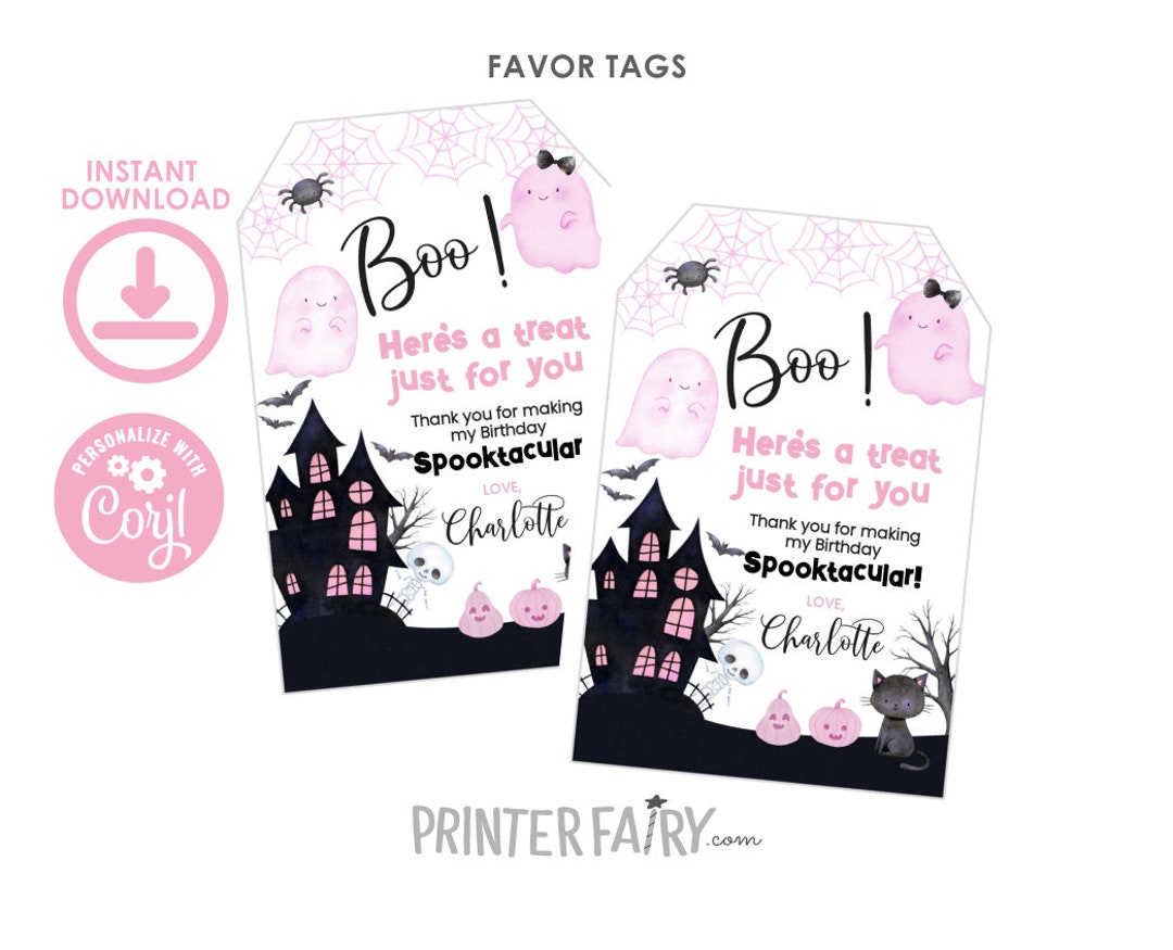 Spooktacular Favor Tags, EDITABLE, Halloween Thank You Tags, Cute Ghost ...