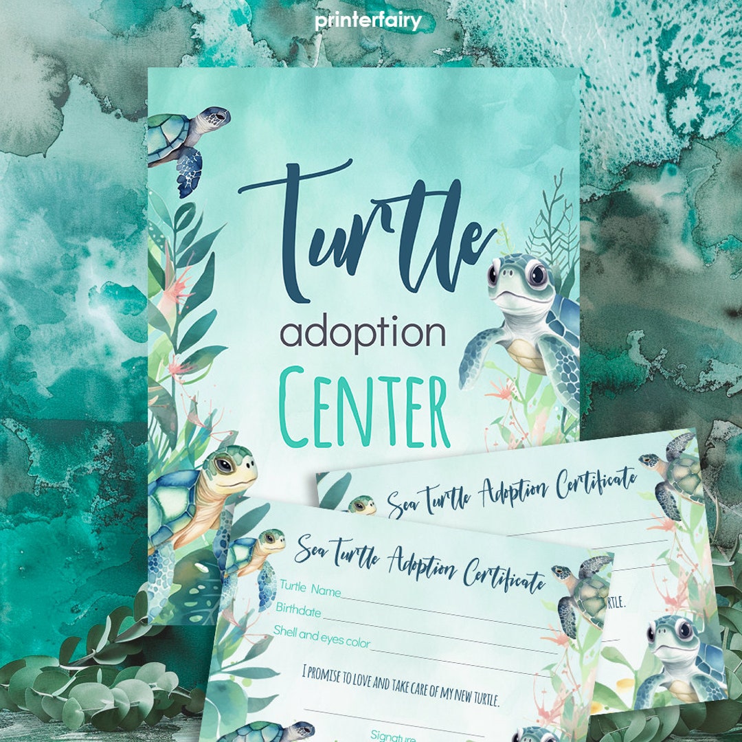 Sea Turtle Adoption Sign and Adoption Certificate, Pet Adoption Party ...