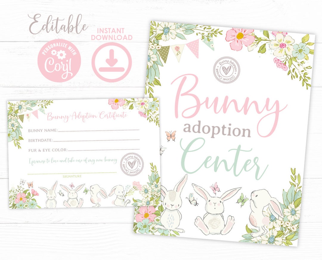 Bunny Adoption, EDITABLE, Bunny Adoption Certificate, Bunny Adoption ...