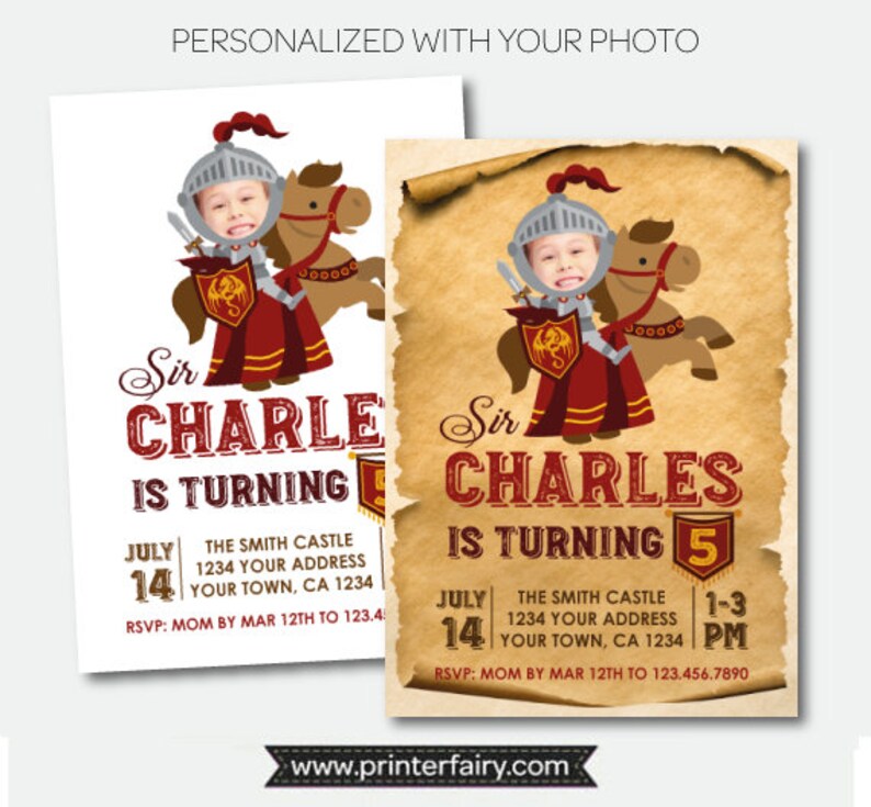 Knight Birthday Invitation With Photo Medieval Birthday | Etsy
