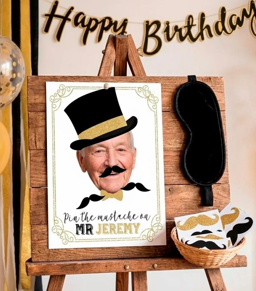 Pin the Mustache Classic Party Game for Any Age, Personalized Digital ...
