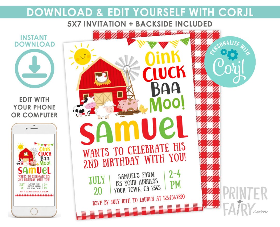 Farm Birthday Invitation Instant Download, Barnyard Birthday Party ...