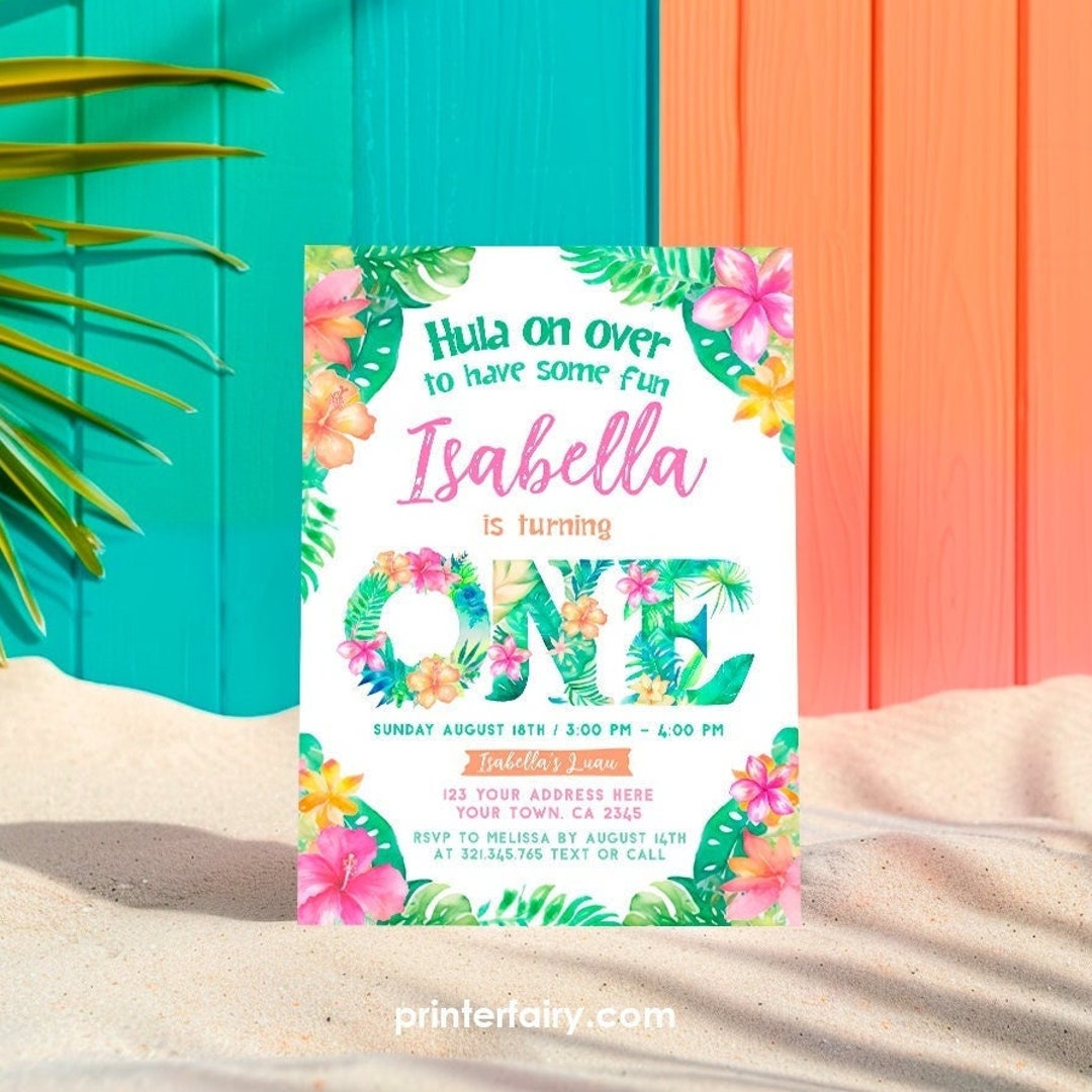 Editable Luau First Birthday Invitation, Tropical Floral Invite ...
