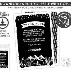 Camping Thank You Cards, EDITABLE, Summer Camp Party, Happy Camper ...