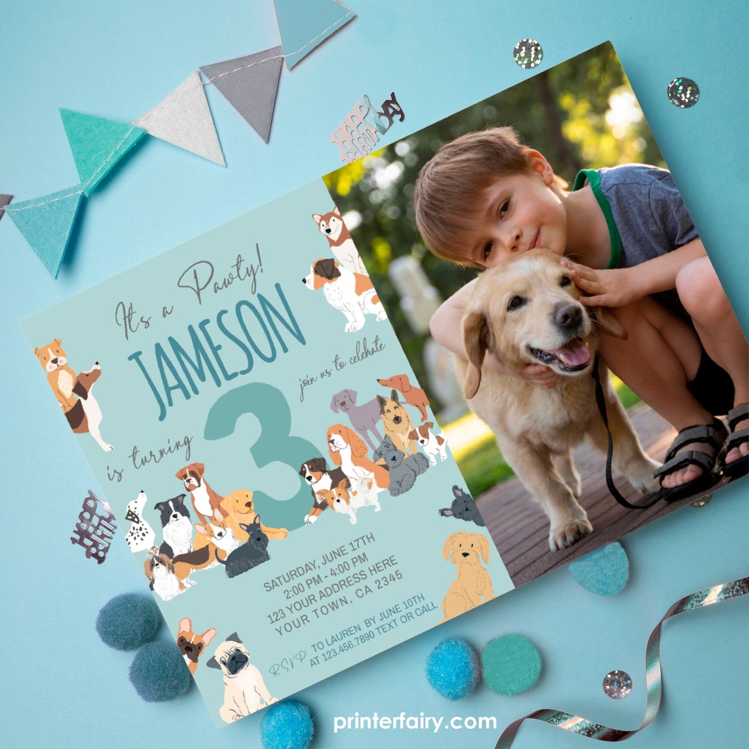 Puppy Adoption Birthday Party Invitation With Photo, It's a Paw-ty! Pet ...