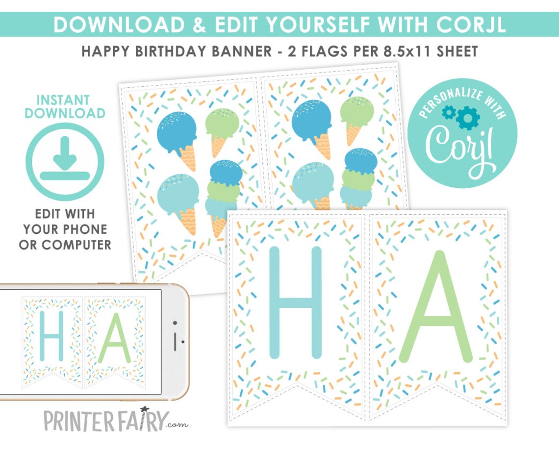 Ice Cream Banner EDITABLE Ice Cream Printable Banner EDIT | Etsy