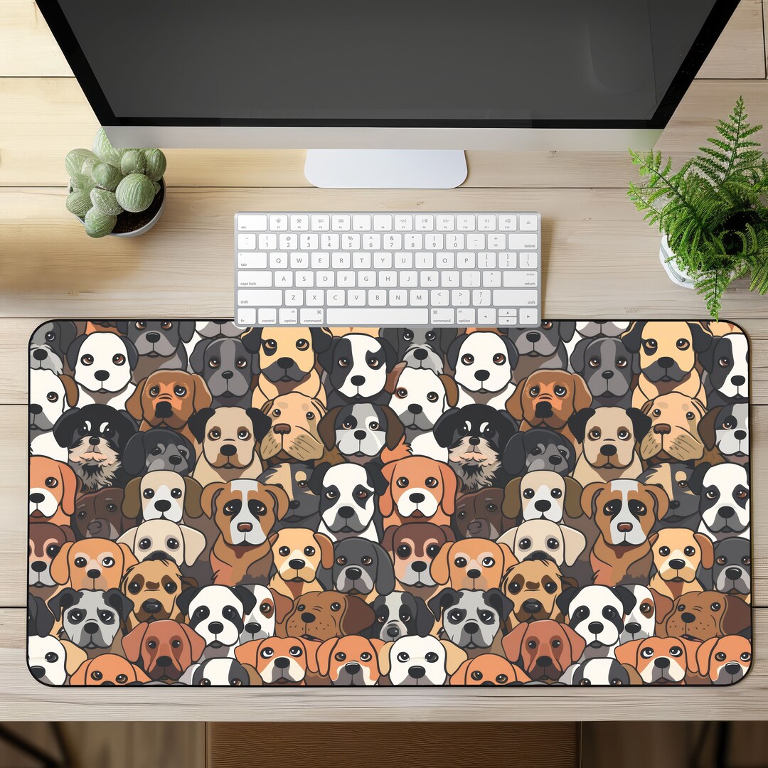 Cute Dog Faces Desk Mat, XL Mouse Pad, Dog Lover Gift, Pet-themed ...