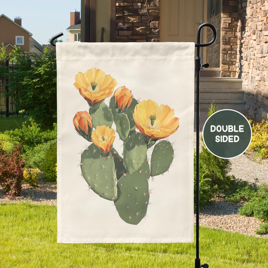 Flowering Prickly Pear Cactus Flag, Southwest Cactus Garden Flag ...