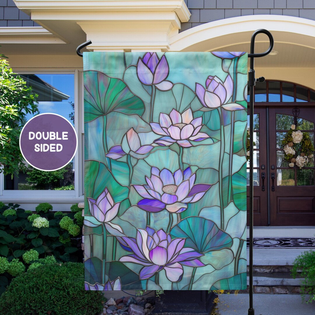 Blue Lotus Flowers Garden Flag, Stained Glass Look Spring Garden Flag ...