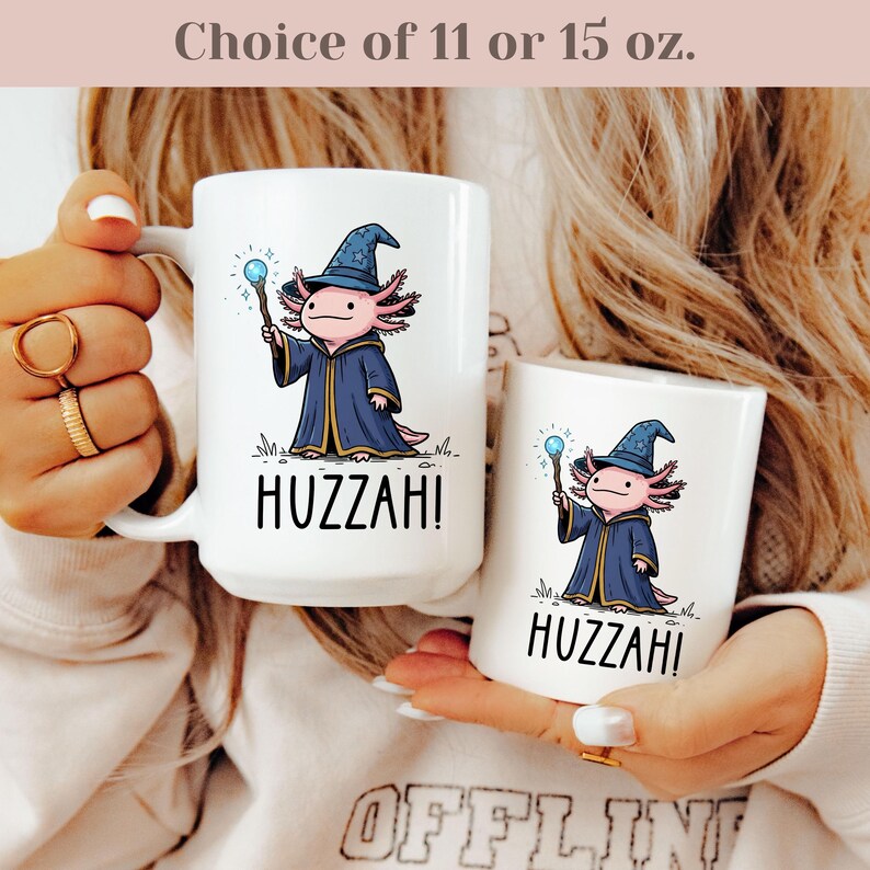 Huzzah Axolotl Mug, Funny Wizard Animal Cup, Magic Lizard Coffee Mug ...