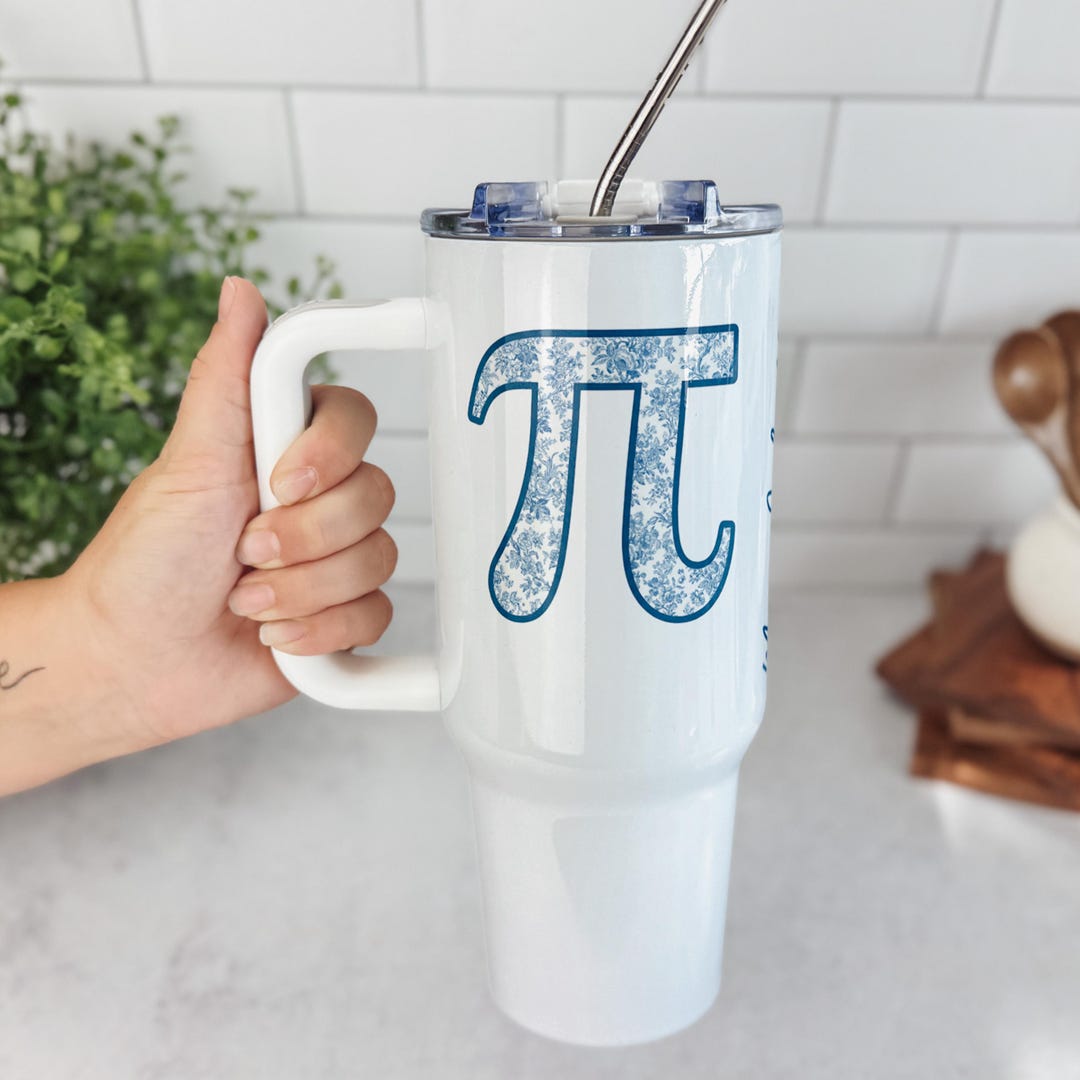 Personalized Blue Toile Pi Math Teacher Tumbler 20oz 40oz, Floral Pi ...