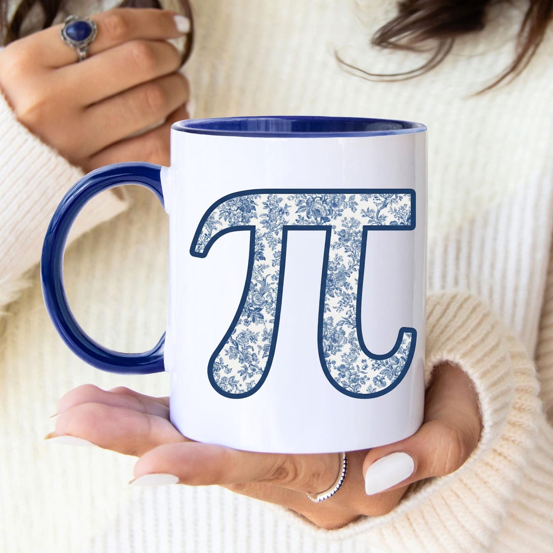 Blue Toile Pi Mug, Math Teacher Coffee Cup, Cute Pi Day Gift ...