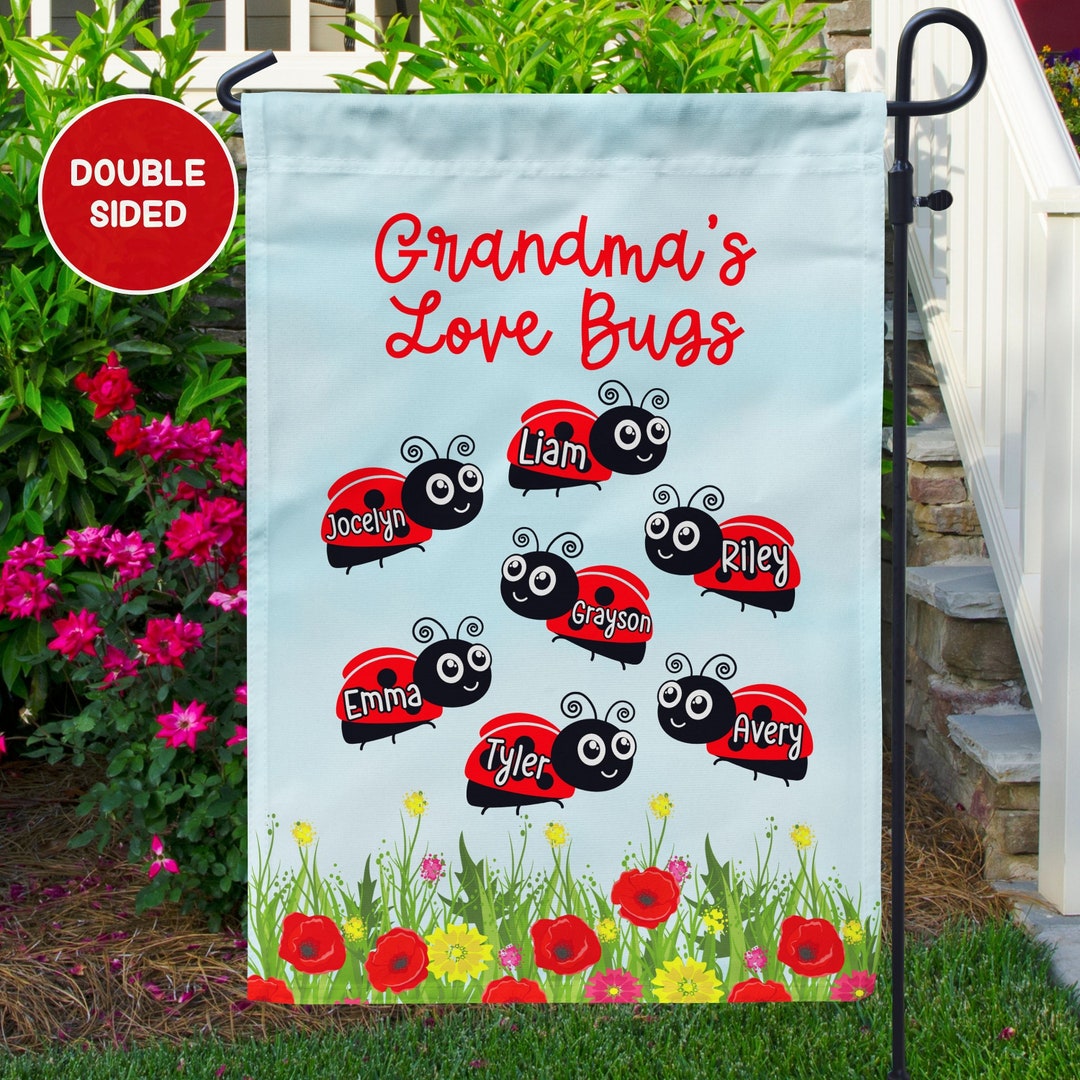 Personalized Grandma's Love Bugs Ladybug Garden Flag W/ Grandchildren's ...