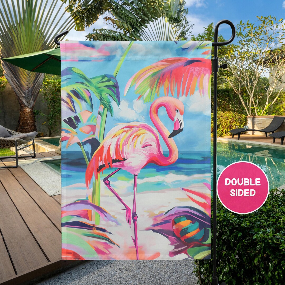 Tropical Pink Flamingo Garden Flag, 90's Vibes Summer Garden Flag ...