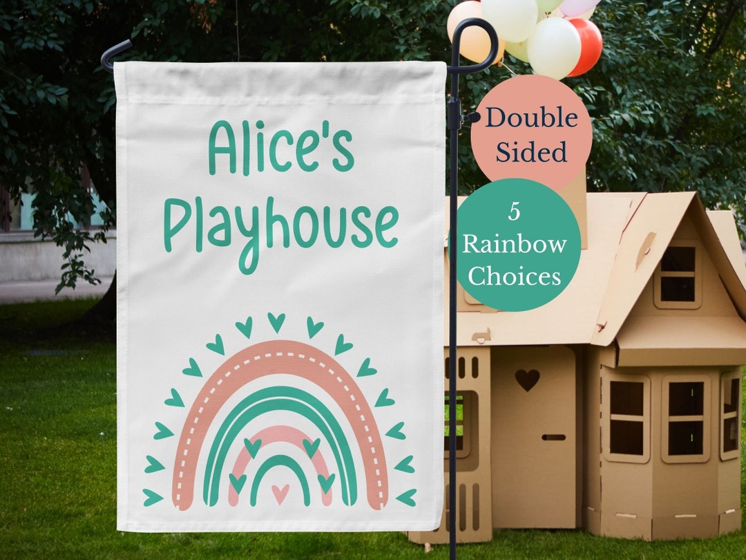 Kids Playhouse Sign, Personalized Boho Rainbow Playhouse Flag; Girls ...