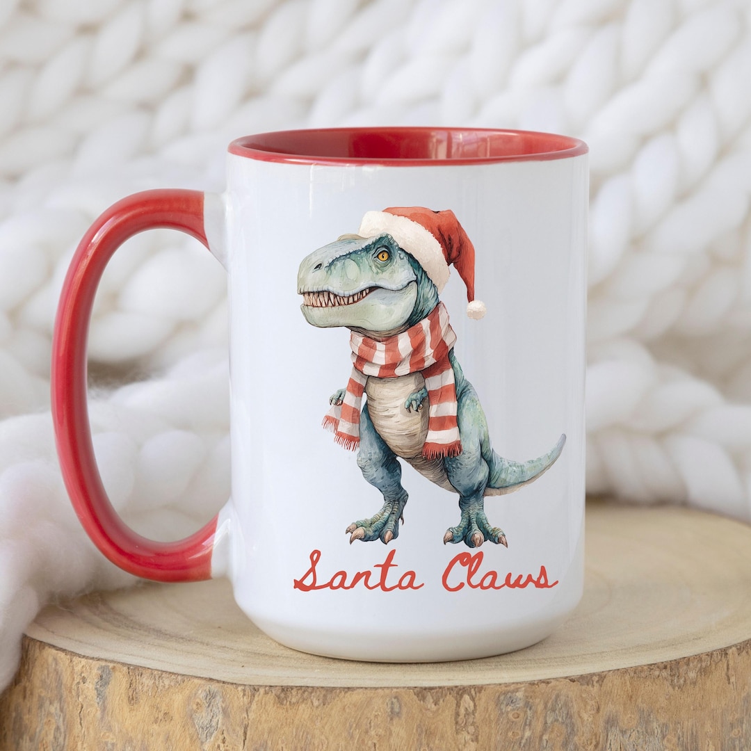 Santa Claws Dinosaur Mug, Funny Christmas T Rex Coffee Cup, Dino Lover ...