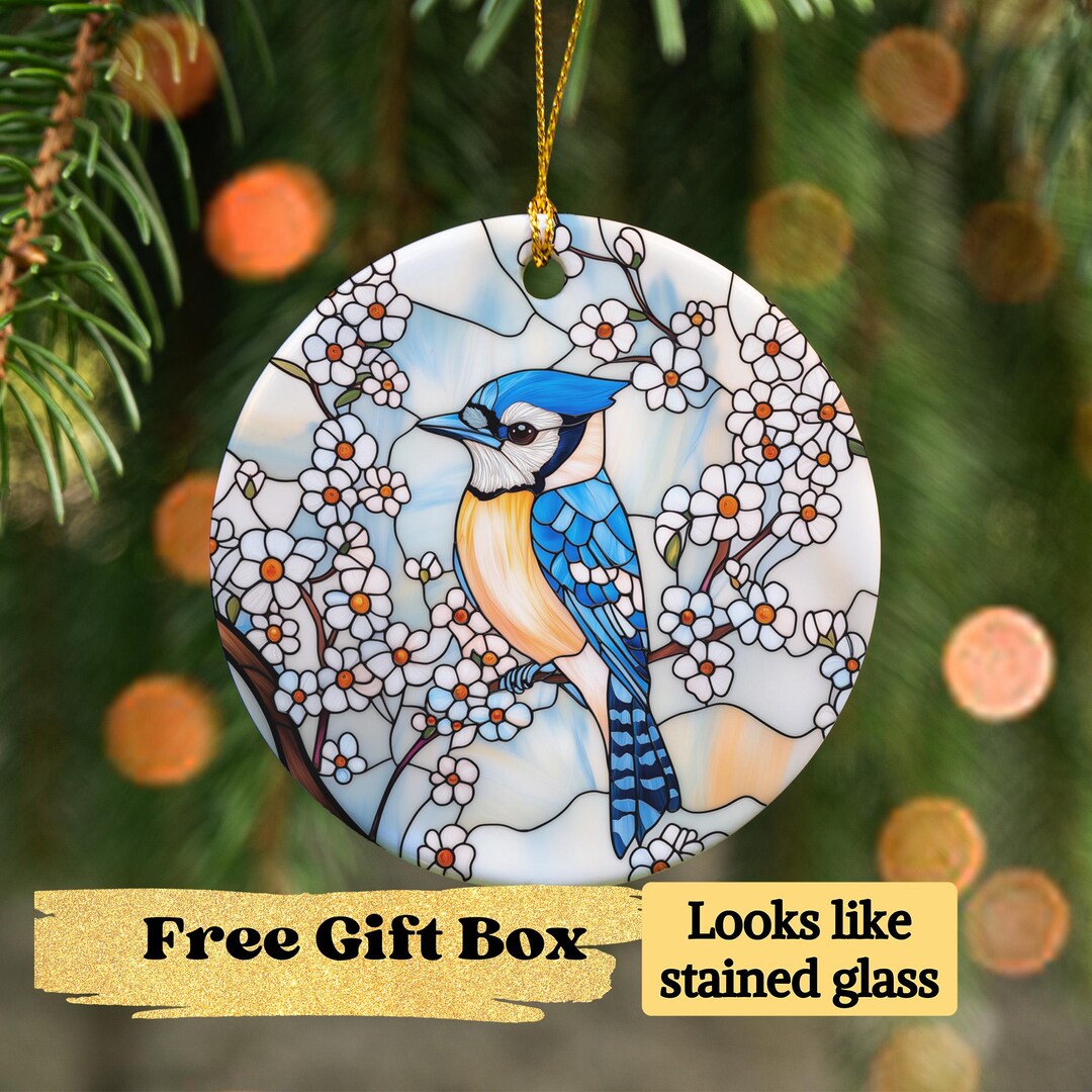 Blue Bird Ornament, Stained Glass Effect Blue Jay Ornament, Bird Lover ...