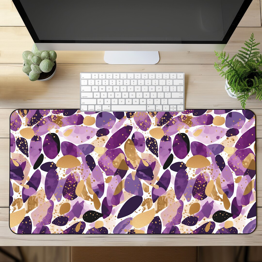Purple and Gold Abstract Desk Mat, XL Mouse Pad, Coworker Gift, Desk ...
